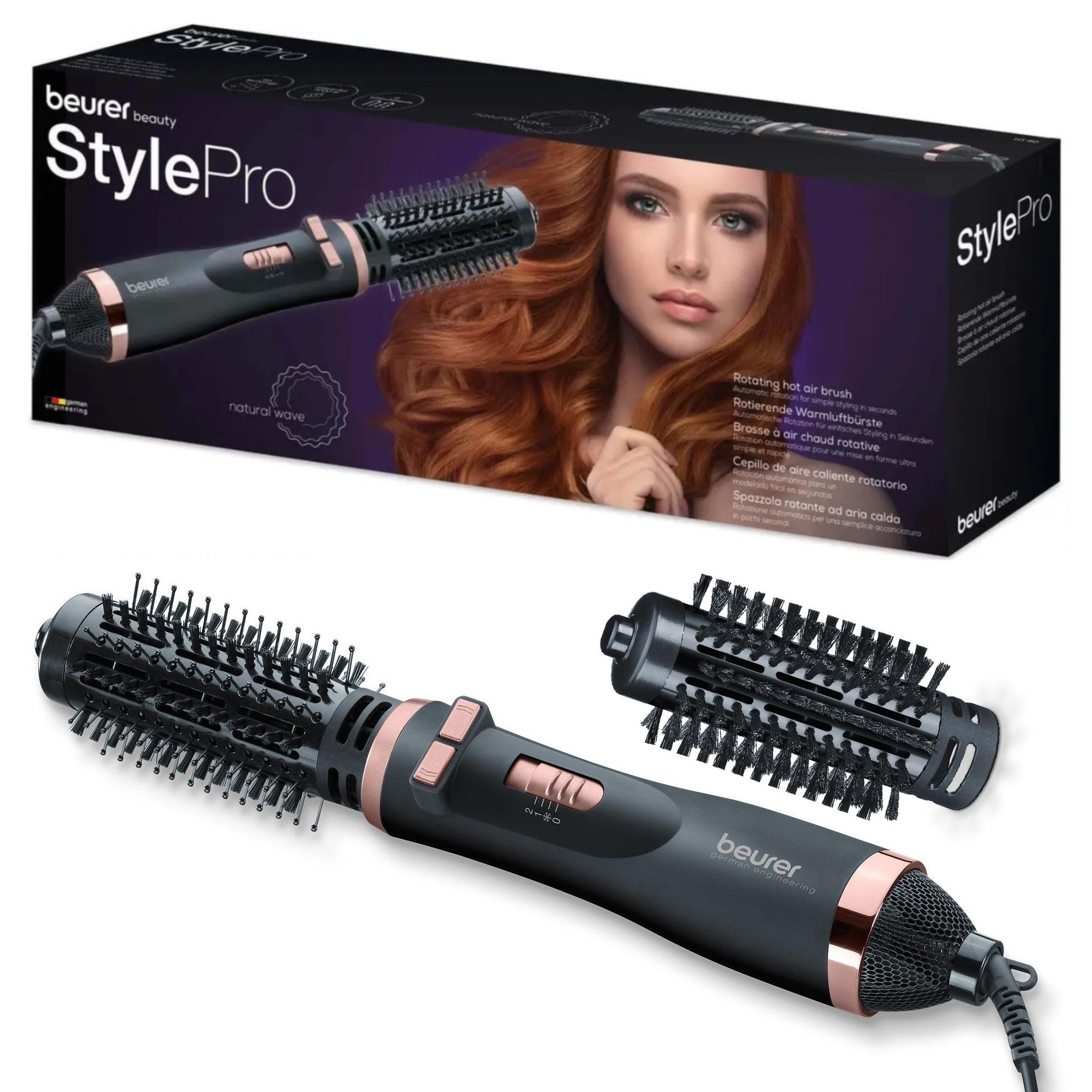 Beurer HT 80 Hot Air Brush | Rotating Hair Styler & Dryer for Volume o