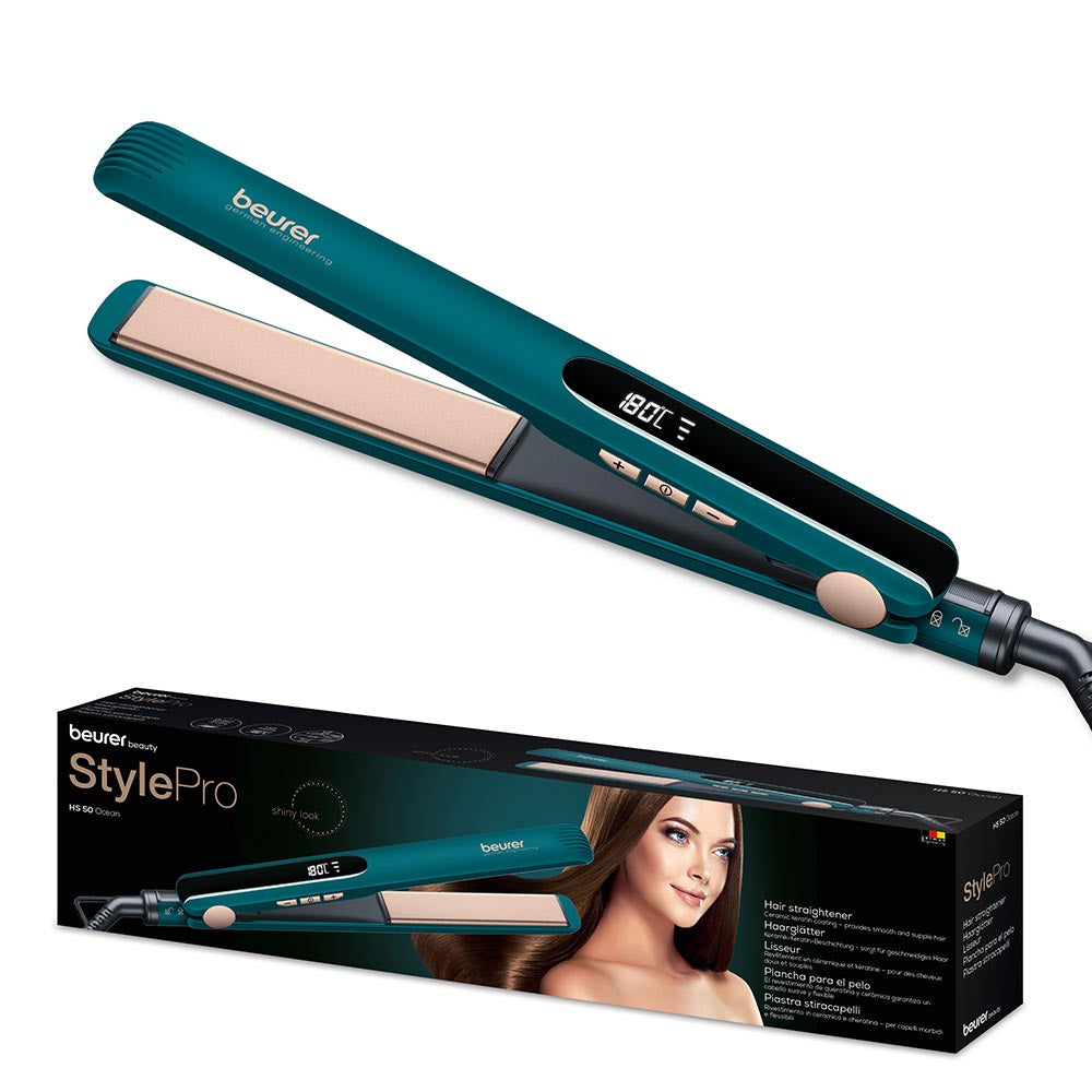 Beurer HS 50 Ocean Hair Straightener: Ceramic Keratin Flat Iron with T